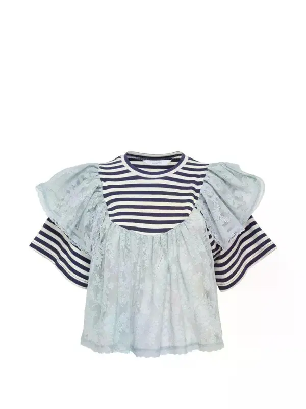 PUSHBUTTON Striped Lace Top - Blue