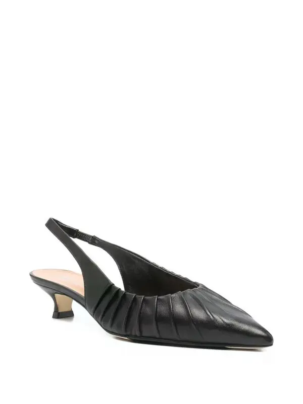 JULIE DEE Leather Ruched Pumps - Black