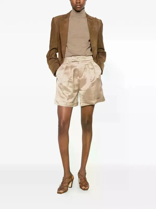 BRIGLIA 1949 Pleated Cuffed Hem Shorts - Neutrals