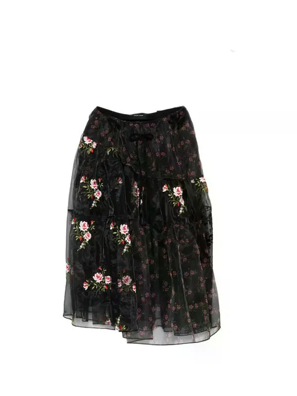 Simone Rocha Floral Tiered Midi Skirt - Black