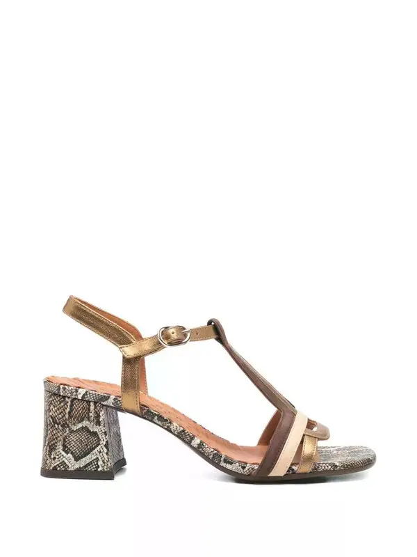Chie Mihara T-strap Snakeskin Sandals - Gold