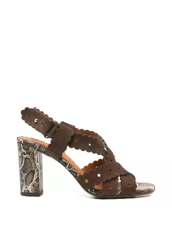 Chie Mihara Scalloped Snakeskin Sandals - Brown