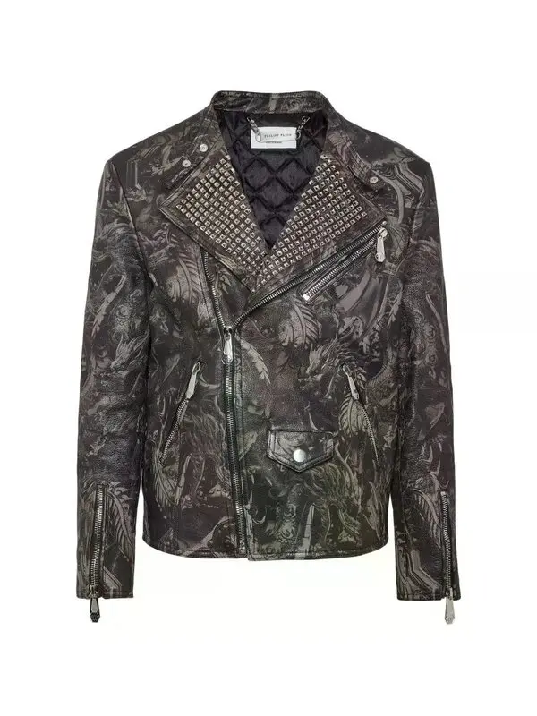 Philipp Plein Skull Studded Biker Jacket - Black