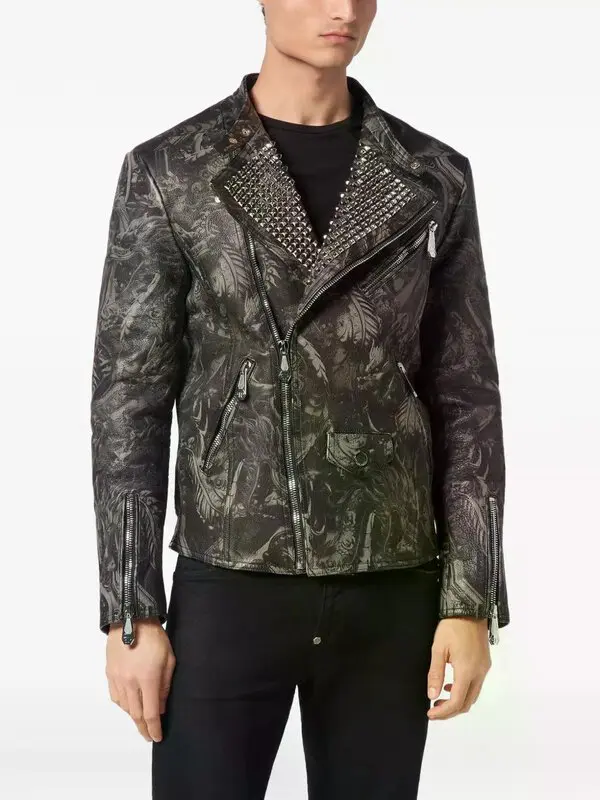 Philipp Plein Skull Studded Biker Jacket