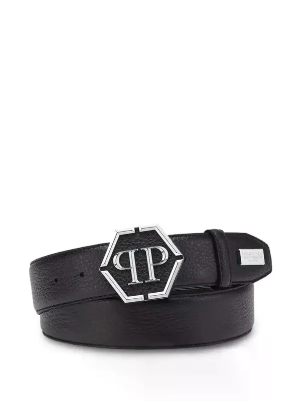 Philipp Plein Leather Belt With Hexagon Buckle - Black
