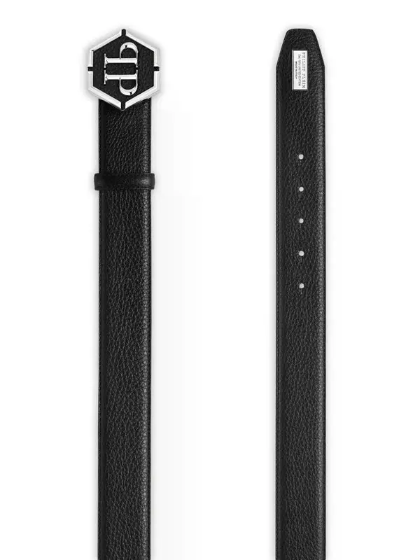 Philipp Plein Leather Belt With Hexagon Buckle - Black