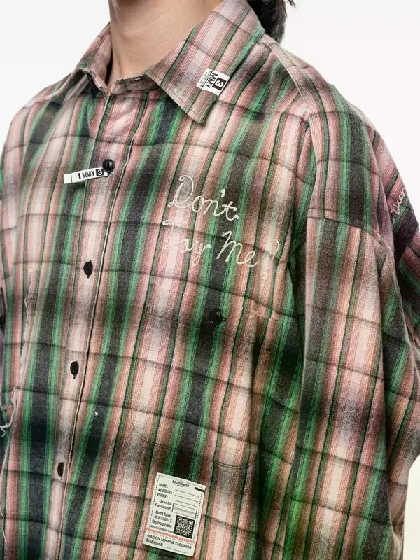 Mihara Yasuhiro Checked Embroidered Shirt
