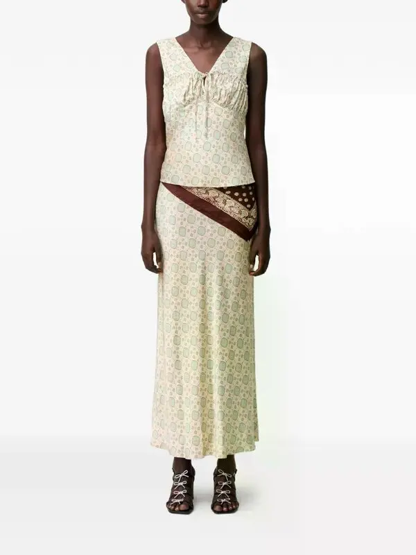 Claudie Pierlot Sleeveless Printed Satin Plunging V-neck Top
