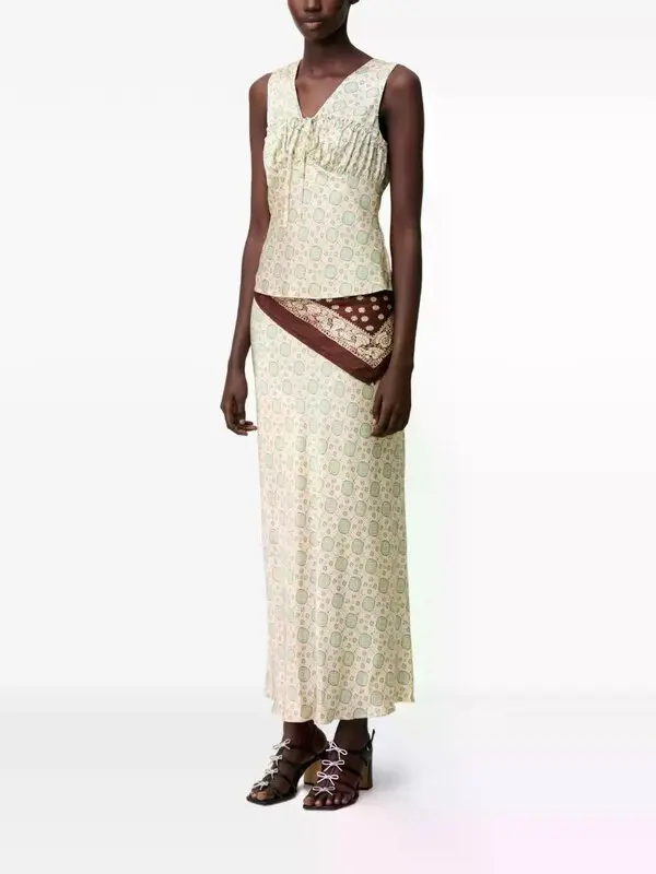 Claudie Pierlot Sleeveless Printed Satin Plunging V-neck Top