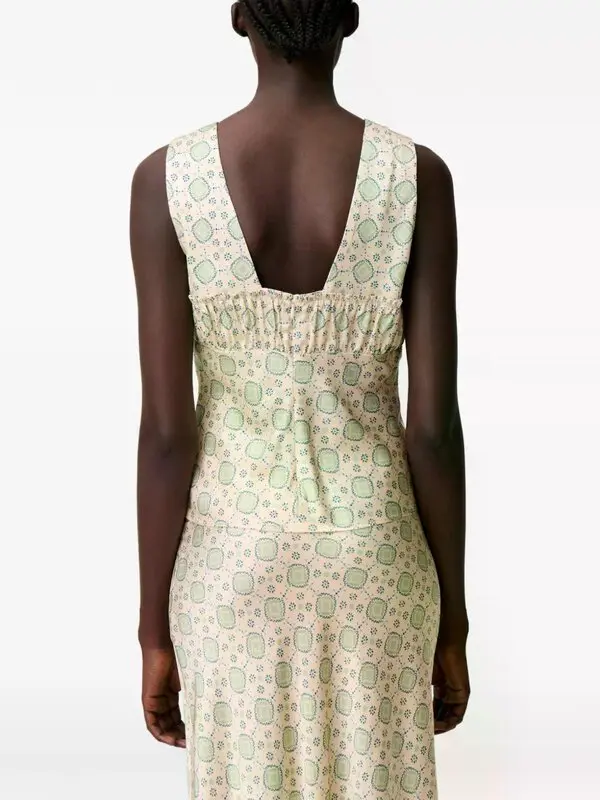 Claudie Pierlot Sleeveless Printed Satin Plunging V-neck Top