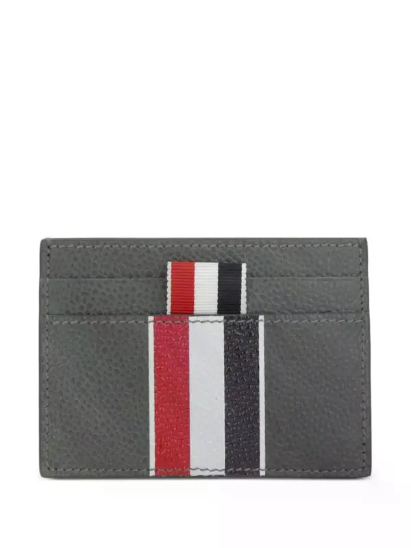 Thom Browne Pebble-grain Rwb Stripe Double-sided Card Holder - Grey