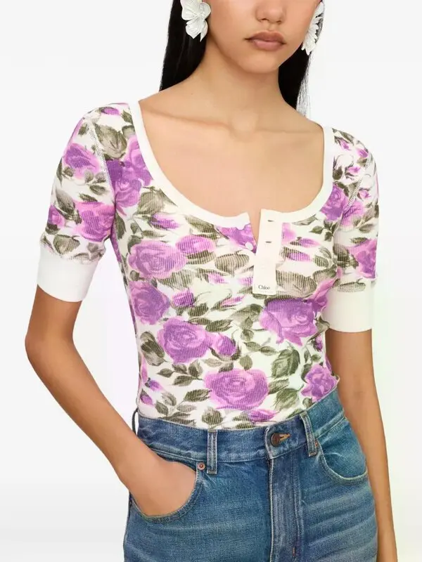 Chloé Floral Ribbed T-shirt - White