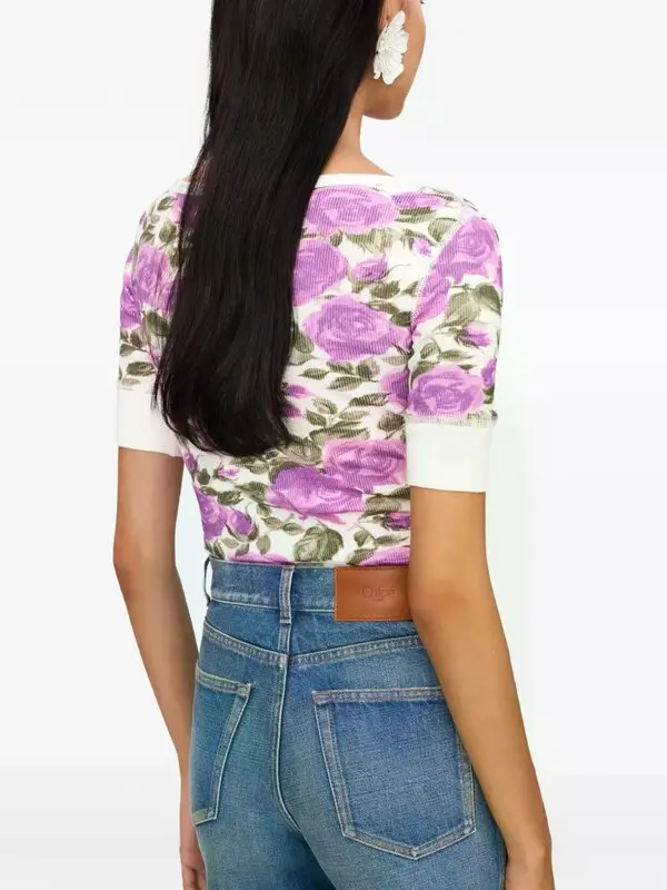 Chloé Floral Ribbed T-shirt - White