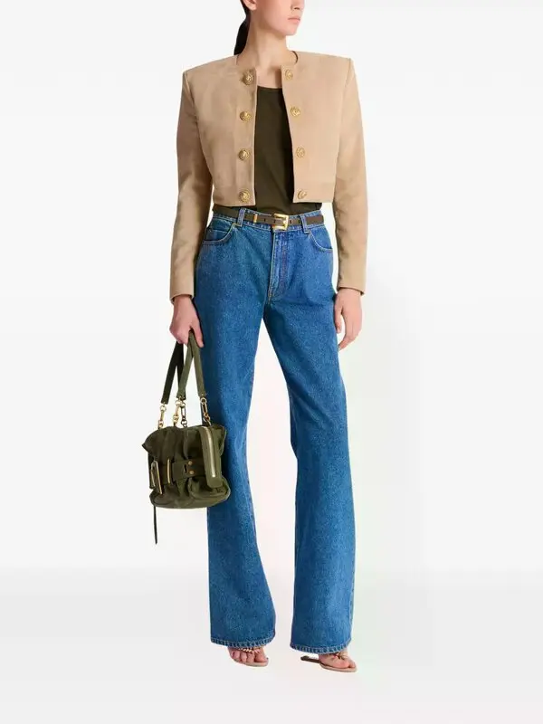 Balmain Cropped Leather Jacket With Buttons