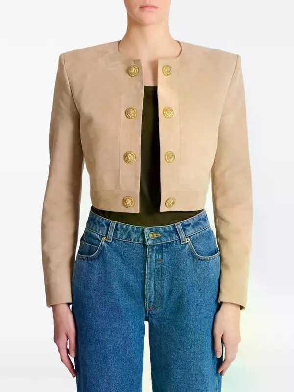 Balmain Cropped Leather Jacket With Buttons