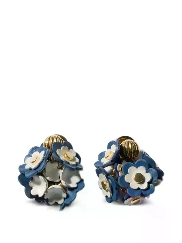 Miu Miu Metal And Leather Floral Motif Earrings - Gold