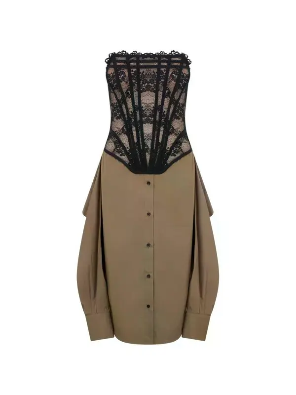 Giuseppe Di Morabito Lace-detail Buttoned Dress - Brown