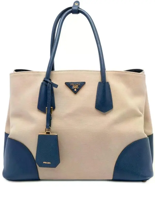 Prada Large Canapa And Saffiano Double Satchel