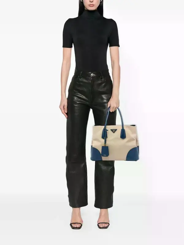 Prada Large Canapa And Saffiano Double Satchel