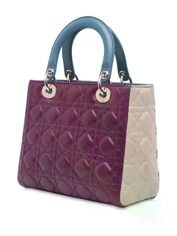 Dior 2014 Medium Tricolor Lambskin Cannage Lady Satchel - Purple