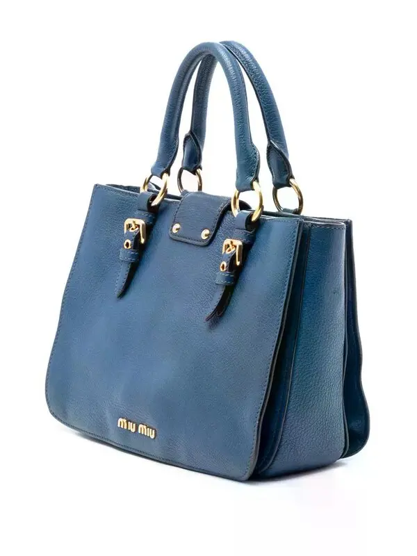 Miu Miu 2010-2026 Goatskin Madras Satchel - Blue
