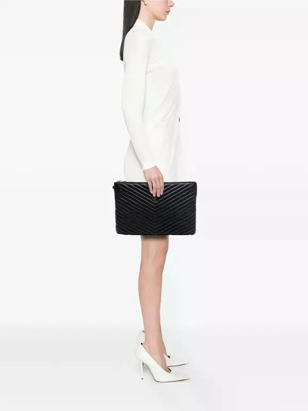 Saint Laurent Quilted Chevron Leather Monogram Document Holder