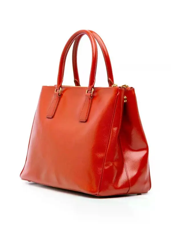 Prada Medium Saffiano Vernice Galleria Double Zip Satchel