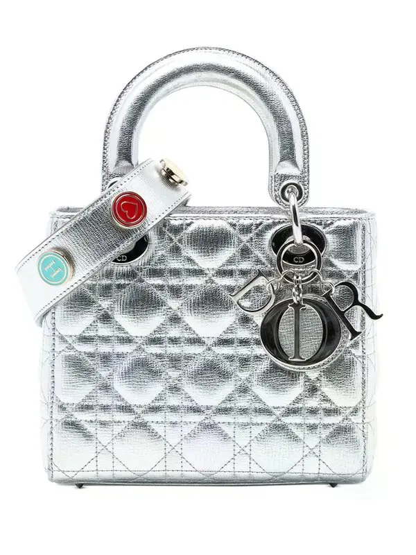 Dior 2017 Small Metallic Grained Calfskin Cannage My Abcdior Lady Satchel - Silver
