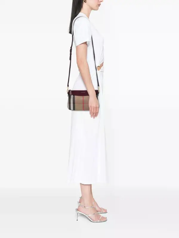 Burberry Mega Check Canvas Peyton Crossbody Bag - Red