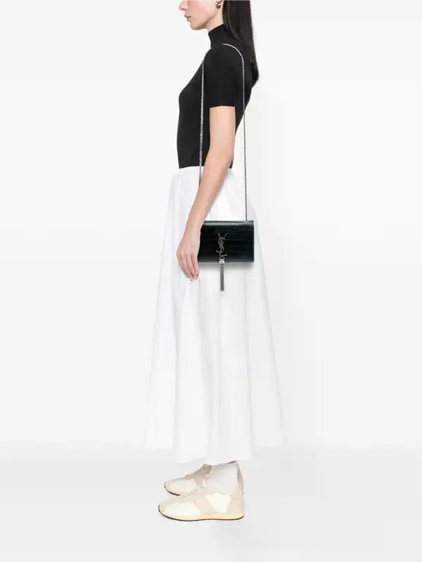 Saint Laurent Croc Embossed Monogram Kate Tassel Wallet On Chain