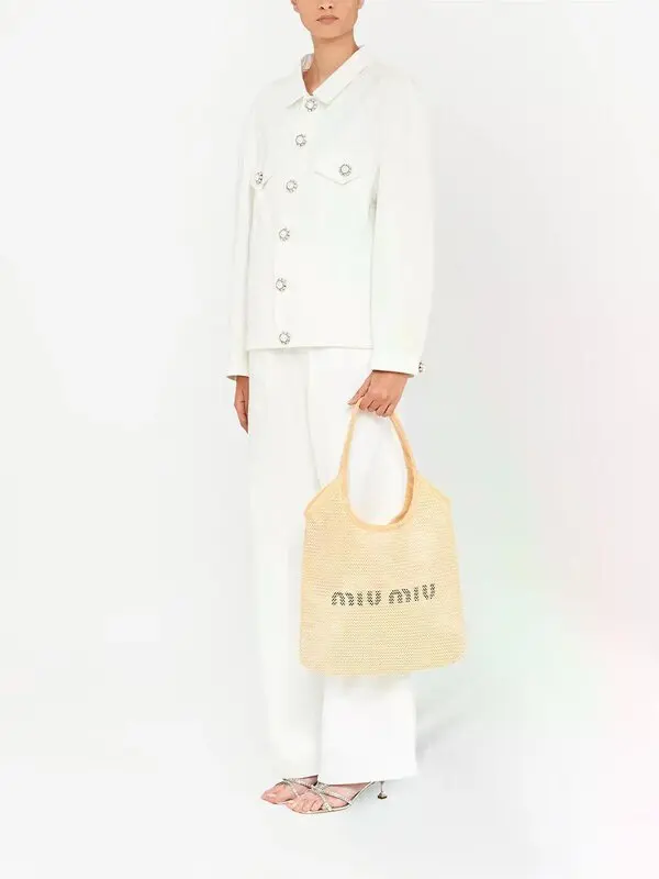 Miu Miu Logo-print Raffia Tote
