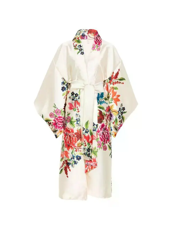 DOLCI FOLLIE Floral Silk Kimono - Black