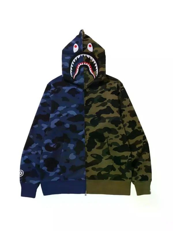 A BATHING APE Split Camo Shark Full-zip Hoodie