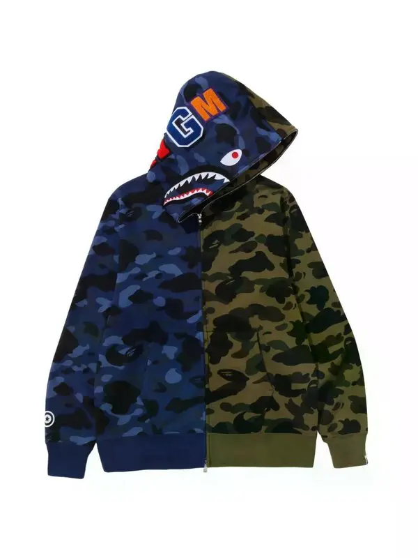 A BATHING APE Split Camo Shark Full-zip Hoodie