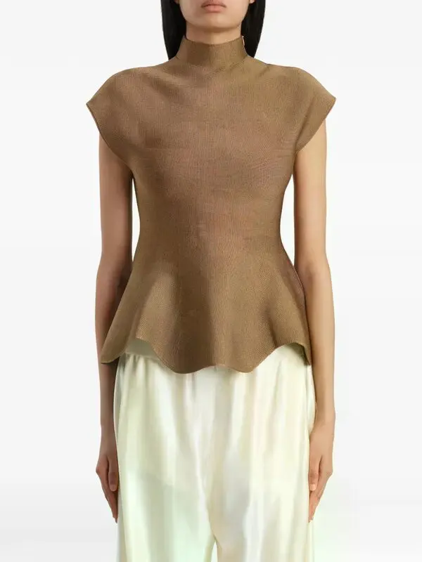 Khaite Andra Knit Peplum Top - Brown