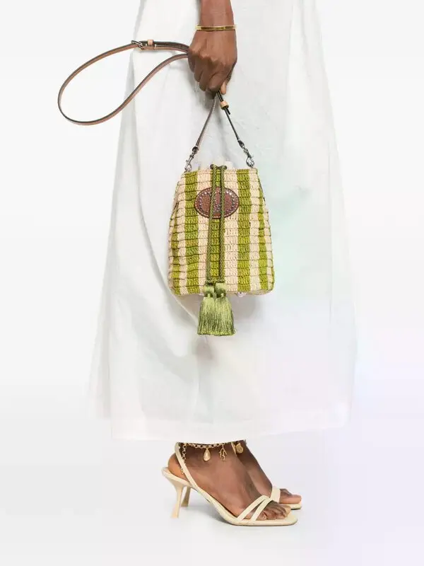 Valentino Garavani Striped Raffia Bucket Bag - Neutrals