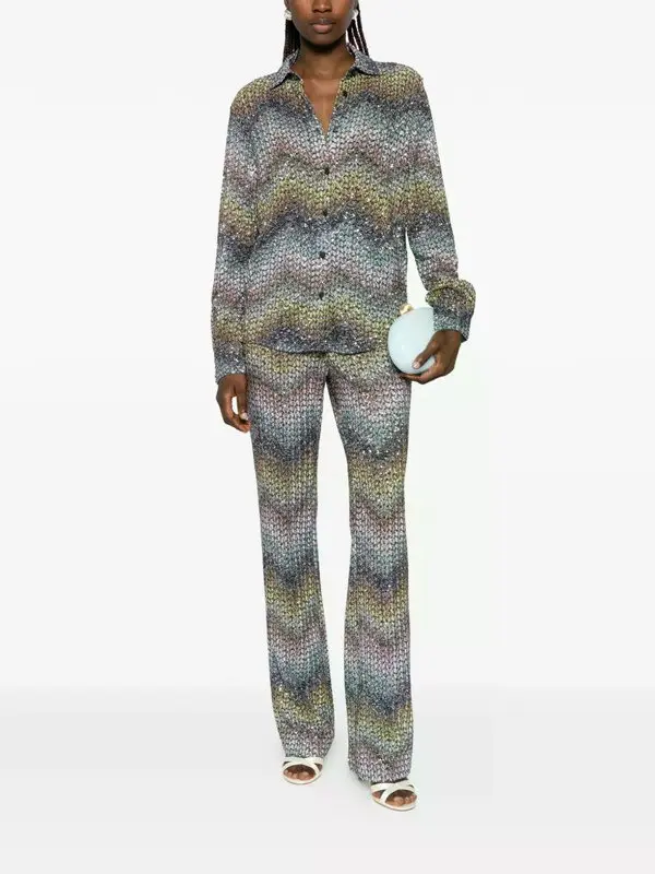 Missoni Zigzag-knit Flared Trousers - Blue