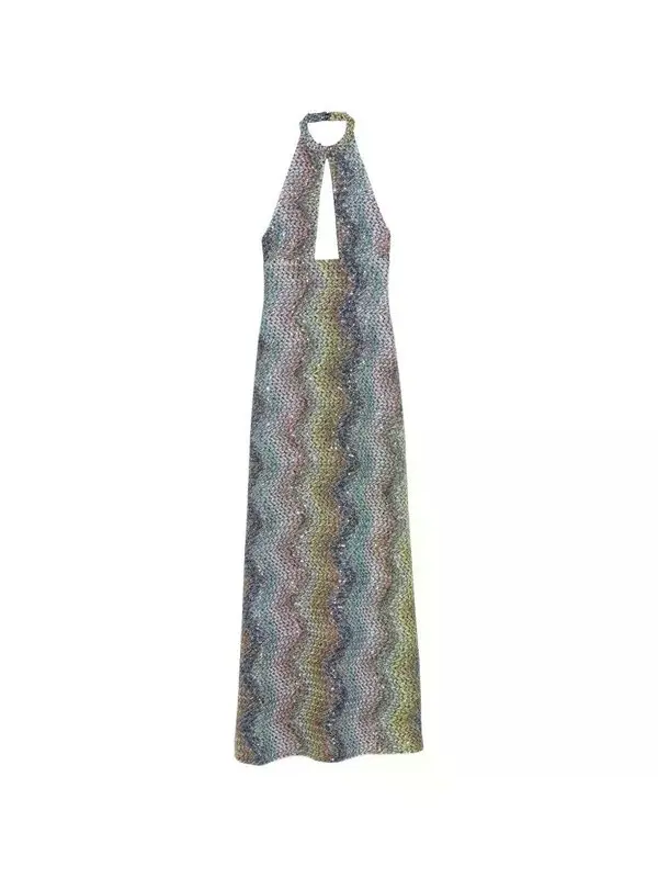 Missoni Halterneck Sequined Lamé Maxi Dress - Grey