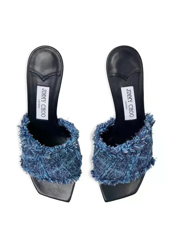 JIMMY CHOO Alexia 70 Denim Fringe Mule Sandals