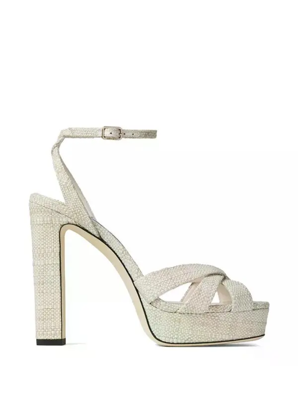 JIMMY CHOO Kove 120 Raffia Platform Sandals - Neutrals