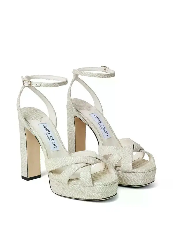 JIMMY CHOO Kove 120 Raffia Platform Sandals - Neutrals