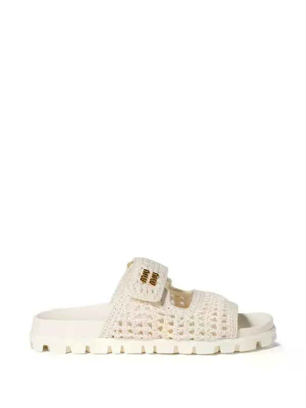 Miu Miu Crochet Sandals With Metal Logo Detail