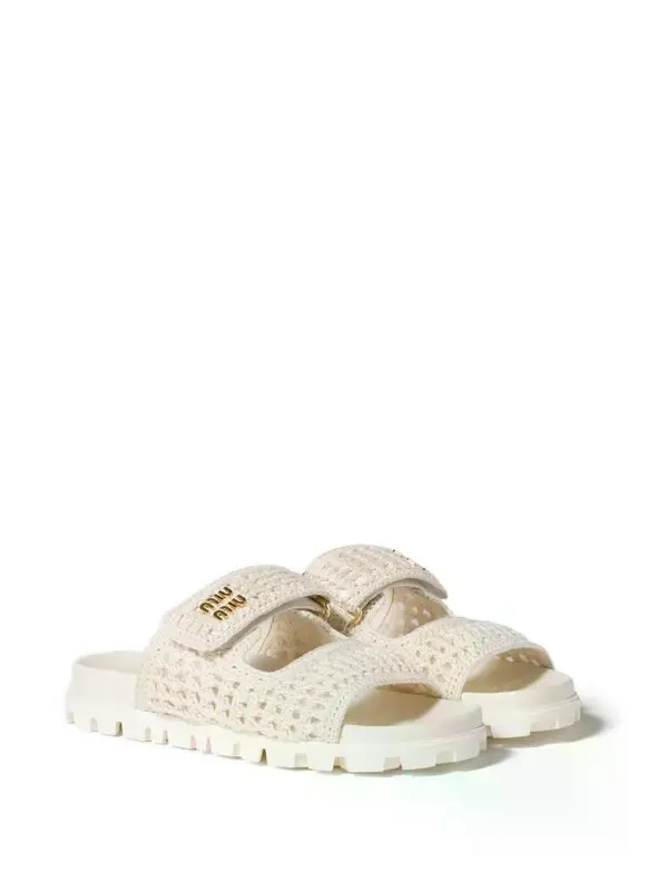 Miu Miu Crochet Sandals With Metal Logo Detail