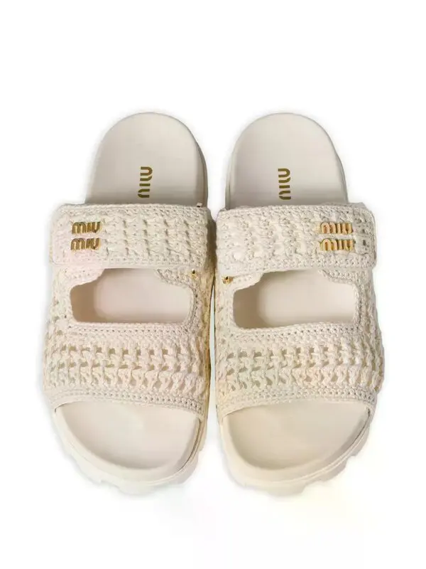 Miu Miu Crochet Sandals With Metal Logo Detail