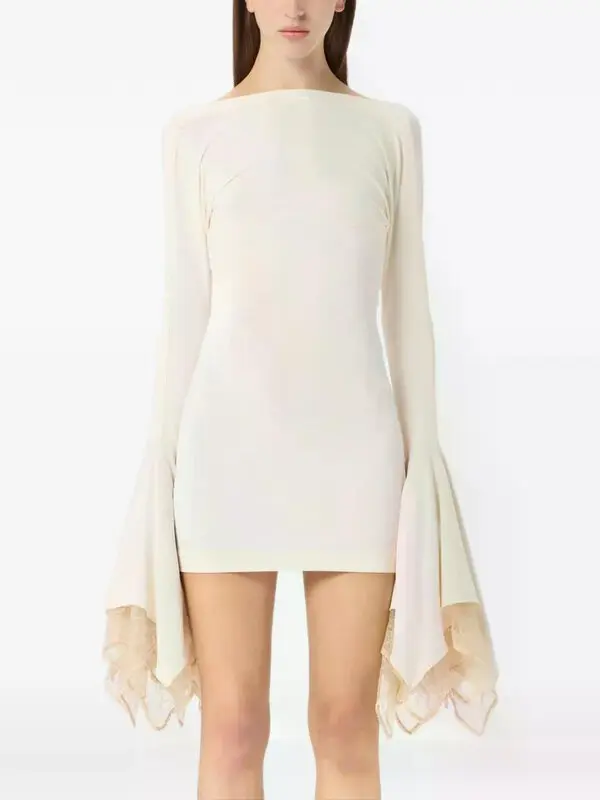 Blumarine Lace-trimmed Flared-sleeve Mini Dress