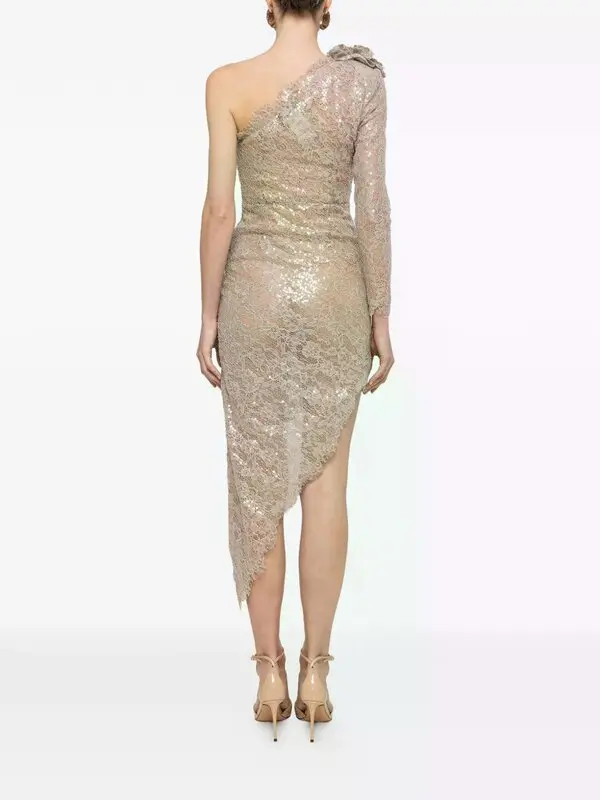 NISSA Sequin Detail Lace One-shoulder Midi Dress