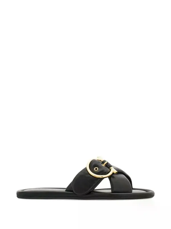 FERRAGAMO Gancini Buckle Nappa Leather Slides - Black