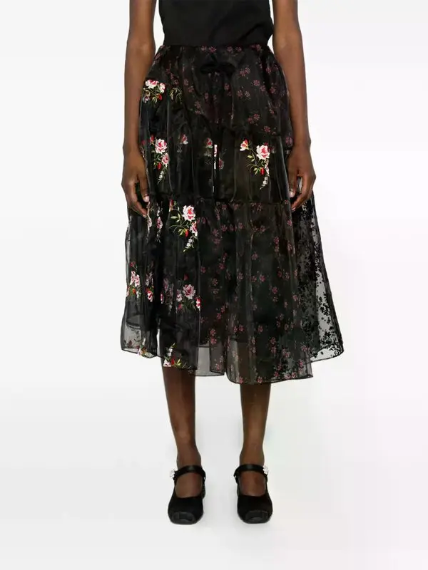 Simone Rocha Floral Tiered Midi Skirt