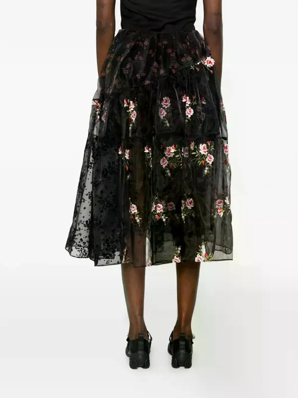 Simone Rocha Floral Tiered Midi Skirt