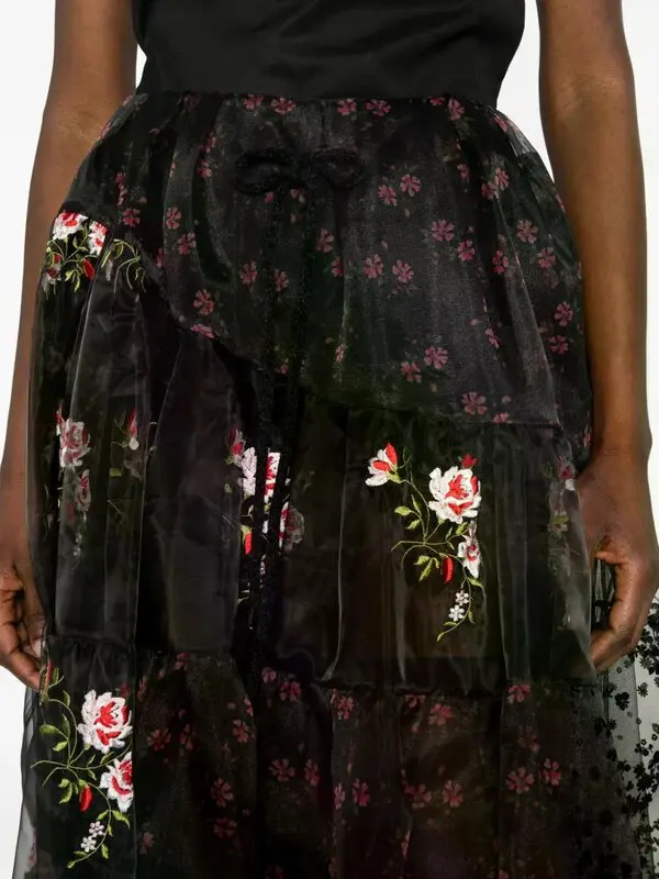 Simone Rocha Floral Tiered Midi Skirt